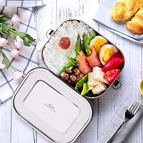 Stainless Steel Lunch Box-1200ML Metal Leak Proof Bento Container for Sandwich Storage, Meal, Rice, Snack-Perfect Sized for Kids, Adults, Men, Women, Boys-2 Compartments-Removable Divider
