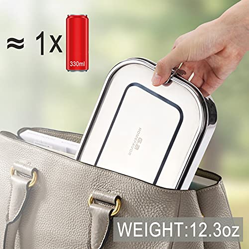 Stainless Steel Lunch Box-1200ML Metal Leak Proof Bento Container for Sandwich Storage, Meal, Rice, Snack-Perfect Sized for Kids, Adults, Men, Women, Boys-2 Compartments-Removable Divider