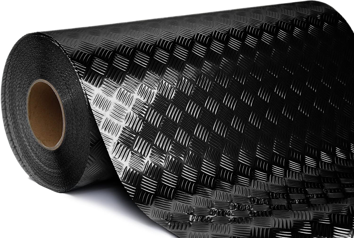 Industrial Utility Diamond Plate Metallic Black Chrome Finish Vinyl Wrap Underlayer Sheet Adhesive Roll for Shelves Walls Flooring (17.8 inches x 10ft)