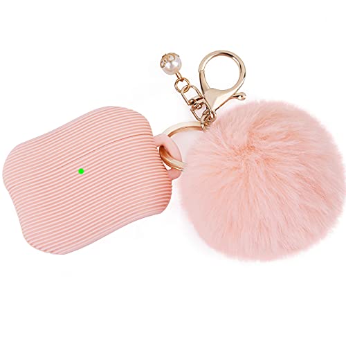 Case for Airpods Pro, Filoto Airpod Pro Cover for Women Girls, Cute Apple Air Pods 3 Case Silicone Protective Wireless Charging Case Accessories Keychain with Pompom (Pink)