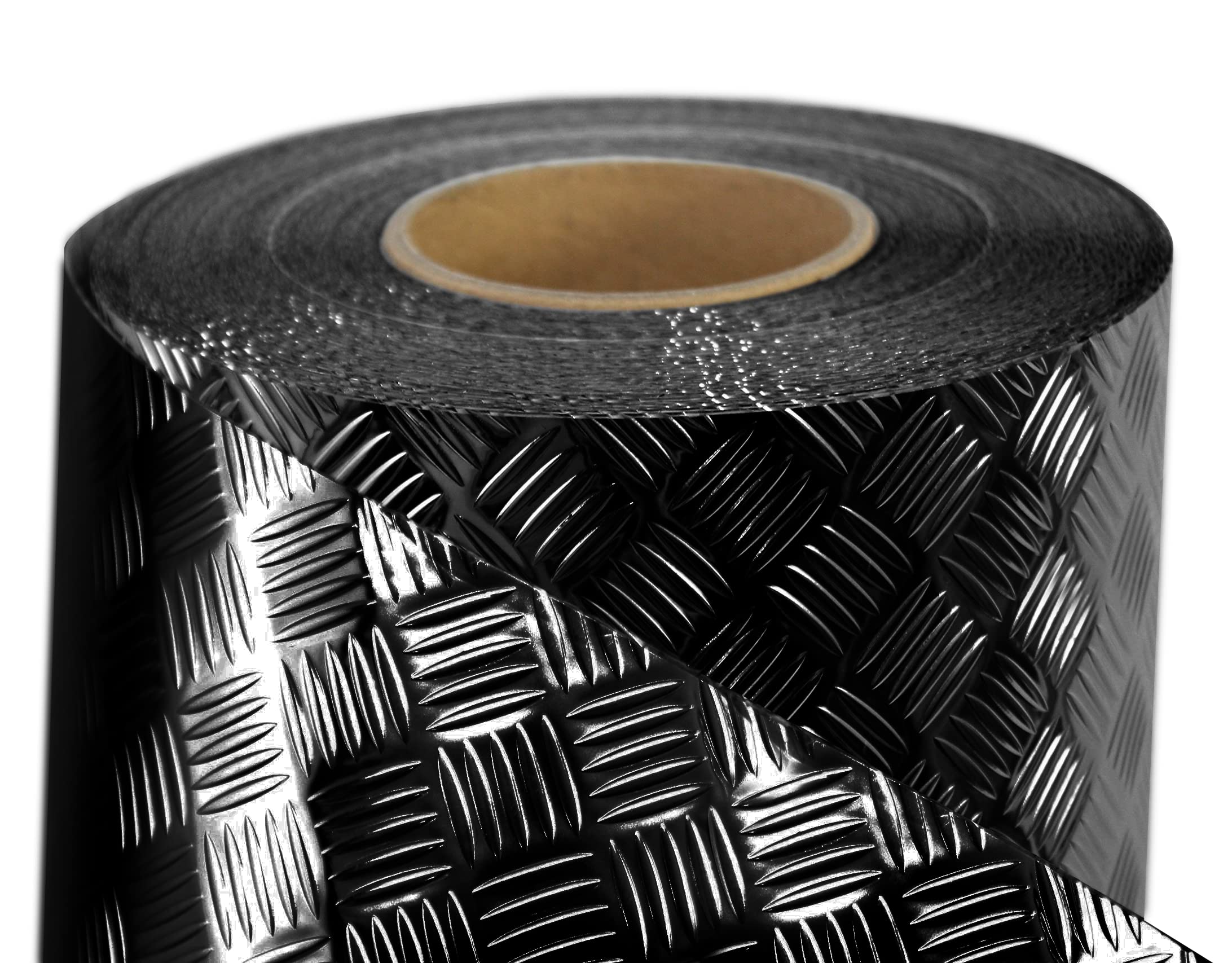 Industrial Utility Diamond Plate Metallic Black Chrome Finish Vinyl Wrap Underlayer Sheet Adhesive Roll for Shelves Walls Flooring (17.8 inches x 10ft)
