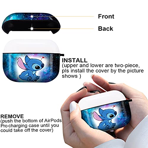 Stitch AirPods Pro Case Protectiv Cover,Fully Protected Shockproof Cartoon case with Keychain Clip Carabiner and Lanyard,Compatible with Apple AirPods Pro (Star Stitch)