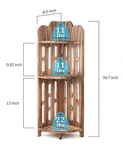 Meangood Bathroom Corner Shelf Stand, 3 Tier Solid Wood Display Shelf for Narrow Space, Shower Corner Shelf, Plant Stand Nightstand, for Living Room, Bedroom, Home Office, Elegant Carbonized Black