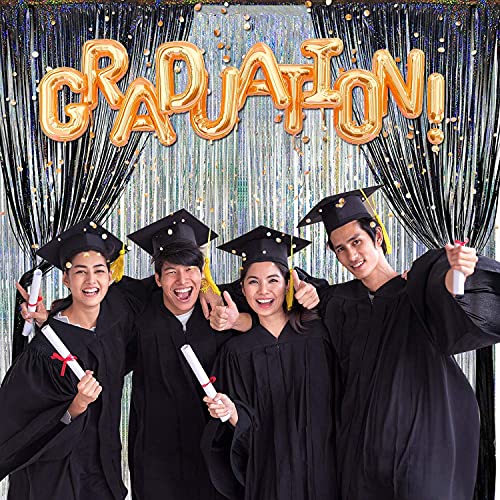 CapriValley 4 Packs 3.2ft x 6.6ft Black Fringe Curtain Foil Curtain Foil Backdrops Party Backdrops Decorations Tinsel Metallic Curtains