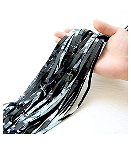 CapriValley 4 Packs 3.2ft x 6.6ft Black Fringe Curtain Foil Curtain Foil Backdrops Party Backdrops Decorations Tinsel Metallic Curtains