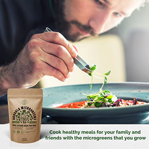 Arugula Sprouting & Microgreens Seeds - Non-GMO, Heirloom Sprout Seeds Kit in Bulk 1lb Resealable Bag for Planting & Growing Microgreens in Soil, Coconut Coir, Garden, Aerogarden & Hydroponic System.