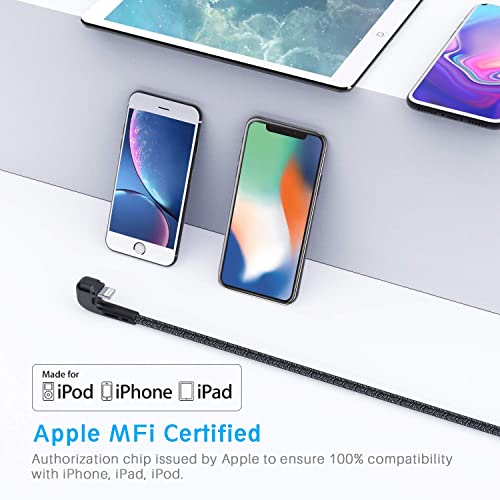 3Pack 90 Degree iPhone Charger 6ft, Apple MFi Certified 6 Feet Lightning Cord Long, Nylon Right Angle 6 Foot Apple iPhone Charging Cable for Apple iPhone 13 Pro/12/11/11Pro/11Max/XS/XR /8/7/6S/SE/6/5