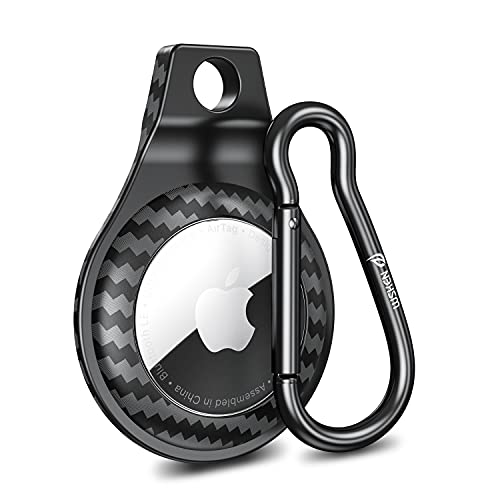 WSKEN for Airtag Case with Keychain 2021,[Anti -Lost] Metal Carbon Fiber Protective Premium Cover Portable Protector Ring Holder for Apple Airtags Accessories- Black