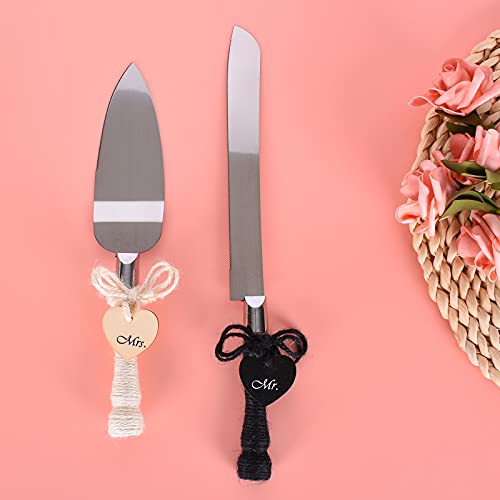 Mr&Mrs Rustic Wedding Cake Knife and Server Set Mr and Mrs Cake Cutting Set for Wedding Gift,Birthday Gift,Bridal Shower Gift,Engagement Gift (wood heart)