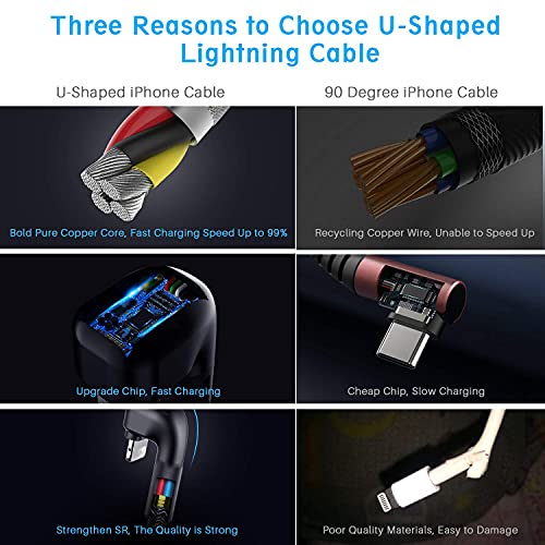 3Pack 90 Degree iPhone Charger 6ft, Apple MFi Certified 6 Feet Lightning Cord Long, Nylon Right Angle 6 Foot Apple iPhone Charging Cable for Apple iPhone 13 Pro/12/11/11Pro/11Max/XS/XR /8/7/6S/SE/6/5