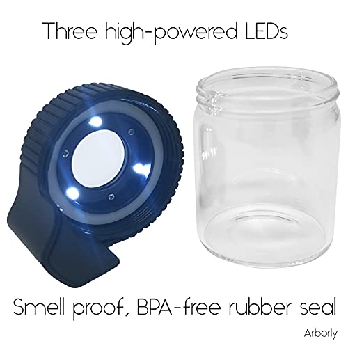 LED Stash Jar with Light - Magnified Glass Jar for Herbs - 5X Magnifying Glass, Air Tight, Smell Proof & USB Rechargeable (Green)