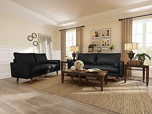 Meeyar 58" PVC loveseat, Couch for Small Apartment and Living Room,Solid Wood Frame Legs, Easy Assembly,Square Arms,31.7" D x 57.9" W x 33" H (Black, 58")