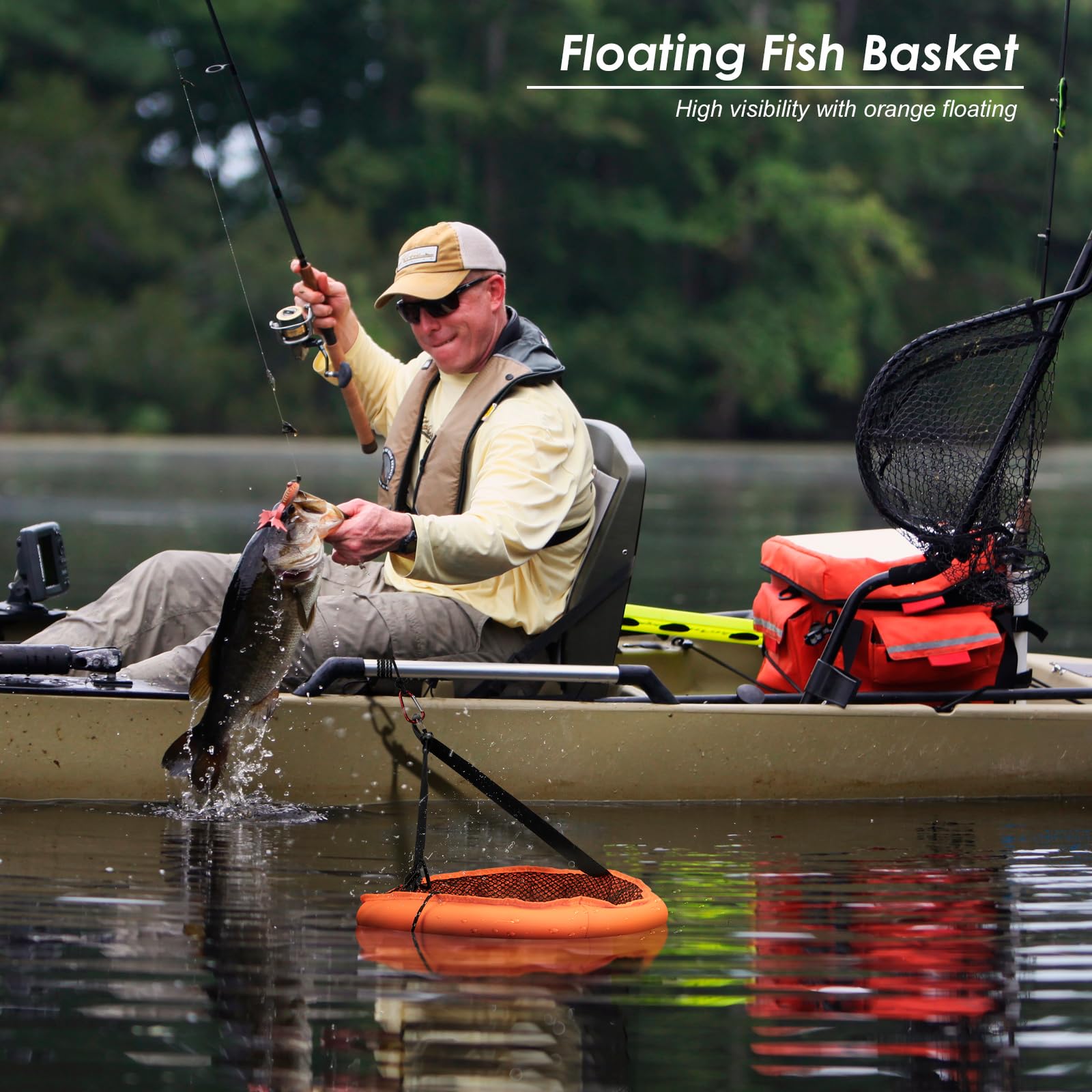 QualyQualy Foldable Fish Basket - Portable Collapsible Fishing Net Storage Cage for Live Fish