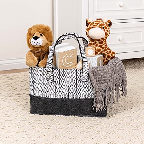 Herringbone Felt Essential Storage Tote; Gray, White; Collapsible; Two Handles; 15 in x 10 in x 10 in