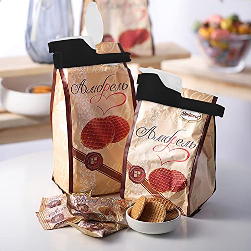 KUFUNG Food Storage Sealing Clips with Pour Spouts, Kitchen Chip Bag Clips, Plastic Cap Sealer Clips, Great for Kitchen Food Storage and Organization (M, Black)
