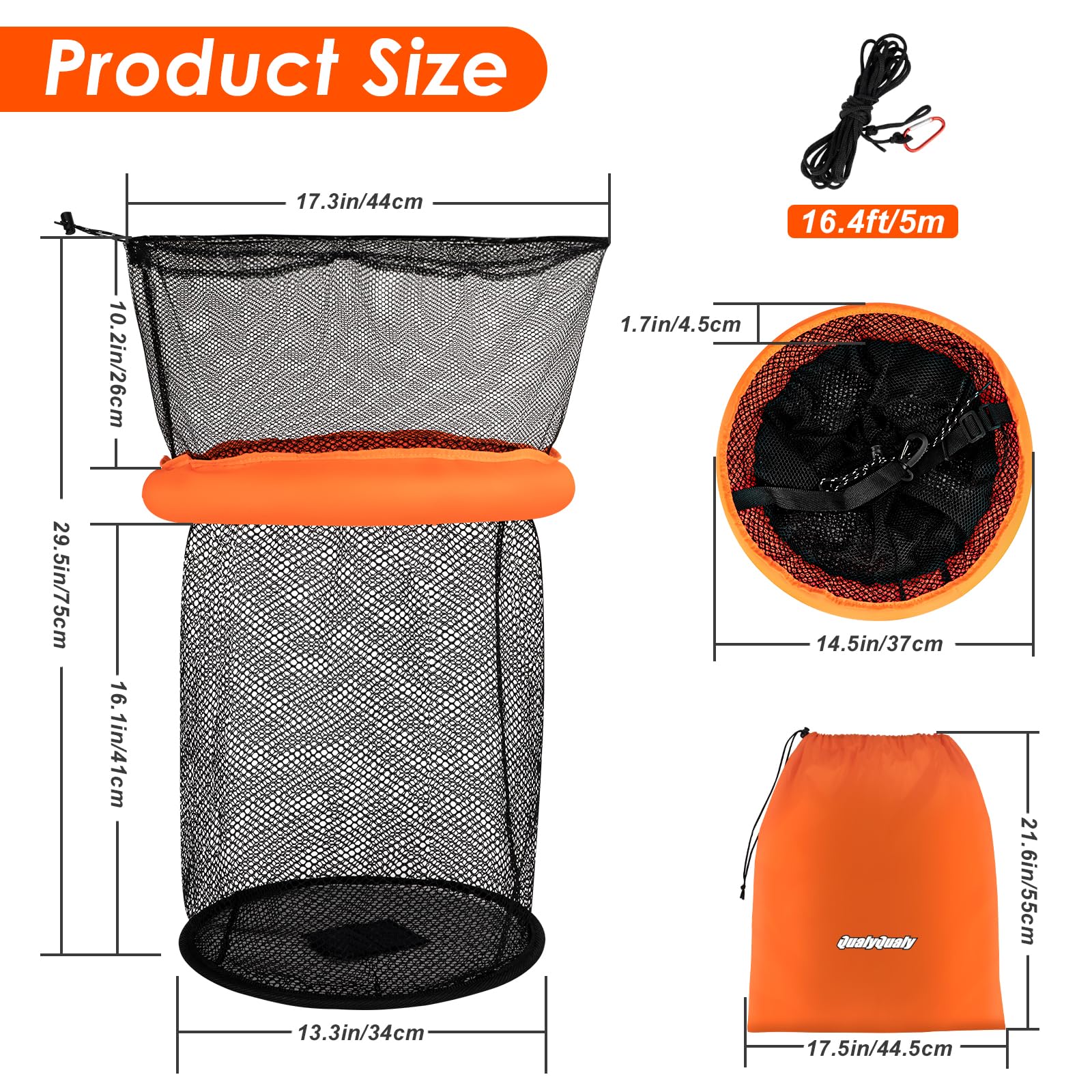 QualyQualy Foldable Fish Basket - Portable Collapsible Fishing Net Storage Cage for Live Fish