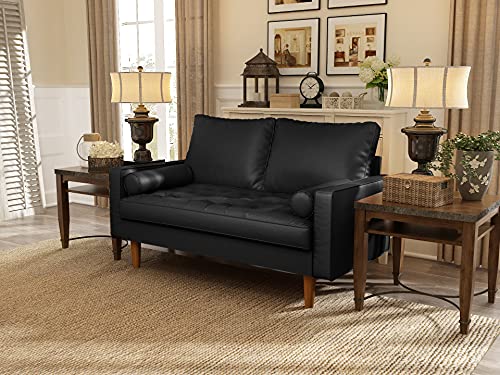 Meeyar 58" PVC loveseat, Couch for Small Apartment and Living Room,Solid Wood Frame Legs, Easy Assembly,Square Arms,31.7" D x 57.9" W x 33" H (Black, 58")