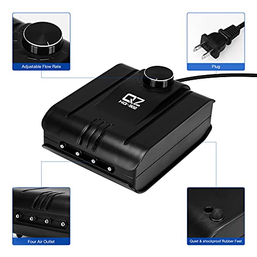 Aquarium Air Pump 4 Outlet, Lychee 254GPH 8W Quiet Oxygen Pump Fish Tank Aerator Pump with Check Valve Air Stone for Up to 300 Gallon Fish Tank