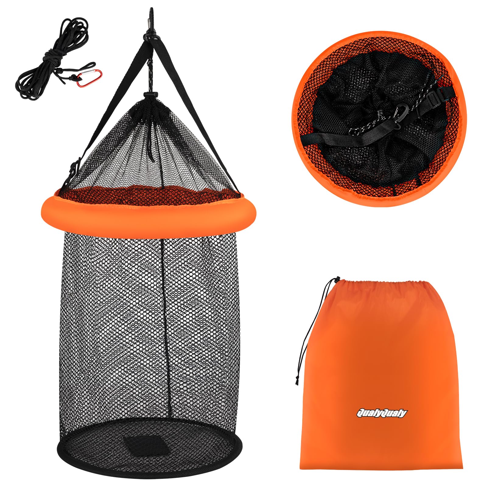 QualyQualy Foldable Fish Basket - Portable Collapsible Fishing Net Storage Cage for Live Fish