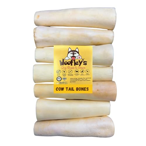 Woofley's Buffalo Cow Tail Jumbo Bone - (8 Count) - Meaty Thick Bones for Dogs - No Splinter Dog Bones - Long Lasting Dog Chews and Bones