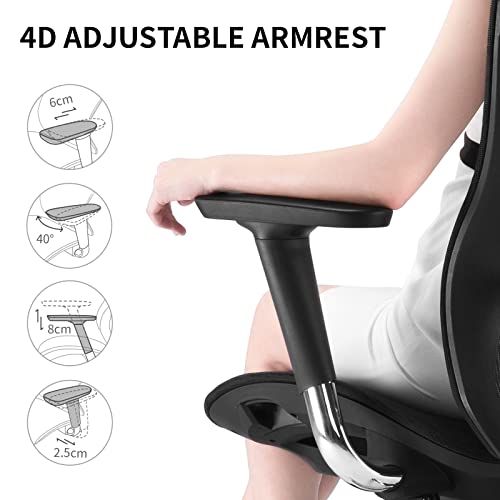 SIHOO Ergonomic Office Chair with 4D Arms, 2-Way Lumbar Support, Depth Adjustable Seat, PU Headrest, Height Adjustable Backrest, High Back Computer Desk Chair (Black)