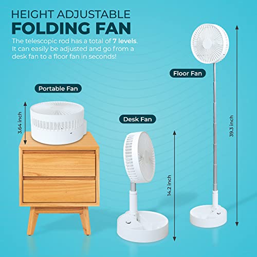 Foldable Swing Retractable Table Fan / Floor Fan with Remote Control Portable Battery Powered Fan for Home Office Outdoor Boating Camping Travel