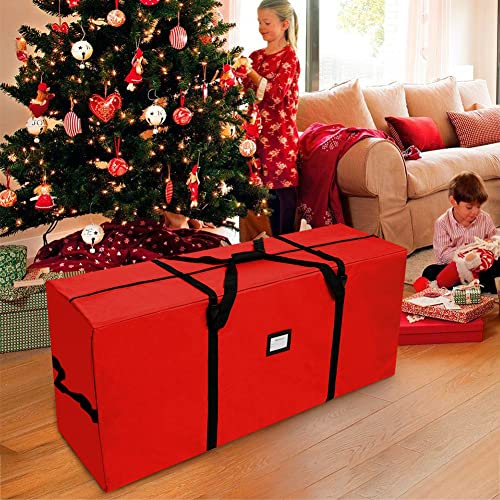 AerWo Christmas Tree Storage Bag Extra Large Christmas Storage Containers, Fits Up to 9 Ft Artificial Trees, Heavy-Duty Waterproof 600D Oxford Xmas Holiday Tree Storage Bag (65” x 31” x 15”, Red)