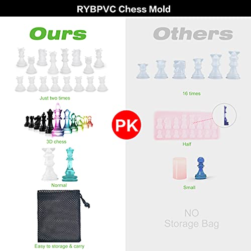 Chess Sets Resin Silicone Mold, Upgrade 3D 16 Pieces Chess Checkers & Board Game Mold for Resin Casting Full Size with Storage Bag, Chess Crystal Epoxy Molds for Kid Adult Family to DIY Art Crafts