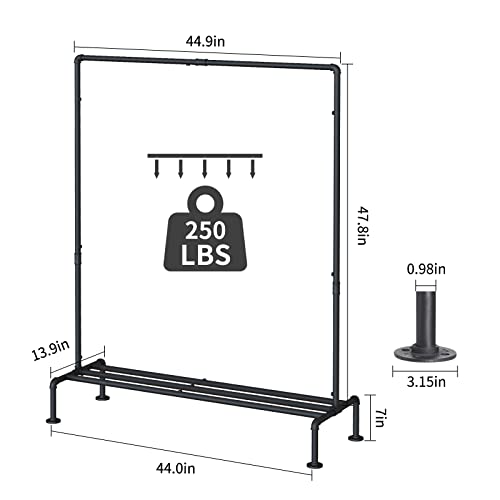 Snughome Heavy Duty Clothes Rack, Industrial Pipe Style Garment Rack with Shelf, Commercial Grade Heavy Duty Detachable Clothing Coat Rack Holder with 4 Stable Feet for Clothing Storage Display