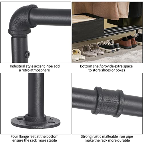 Snughome Heavy Duty Clothes Rack, Industrial Pipe Style Garment Rack with Shelf, Commercial Grade Heavy Duty Detachable Clothing Coat Rack Holder with 4 Stable Feet for Clothing Storage Display