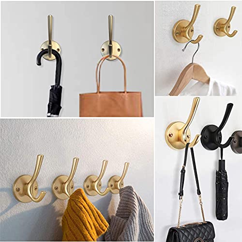 Coat Hooks Towel Hooks, Wall Metal Hooks for Hanging Coats Hat Key Hanger ,Heavy Duty Brass Decorative Metal Hooks Robe Hooks for Bathroom Kitchen Bedroom 2 Pack (Gold)
