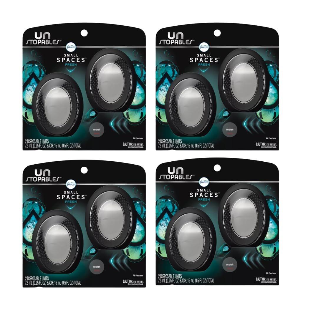 Febreze Unstopables Small Spaces, Plug in Air Freshener Alternative for Home, Fresh, Odor Fighter for Strong Odor, 8 Count, 4 Packs of 2