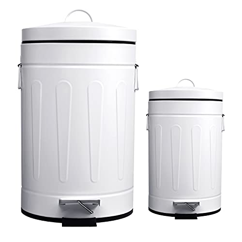 Innovaze 3.2 Gal + 0.8 Gal Bathroom Trash Can, Stylish White Steel Small Garbage Can with Lid and Removable Inner Bucket
