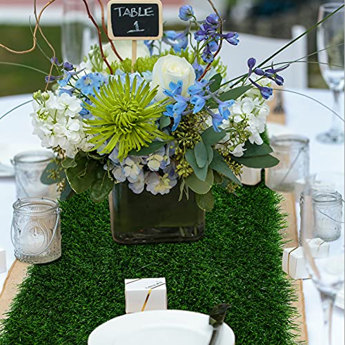 XLX TURF Grass Table Runner 12 x 36 Inch, Green Artificial Tabletop Decor for Wedding, Birthday Party, Banquet, Baby Shower