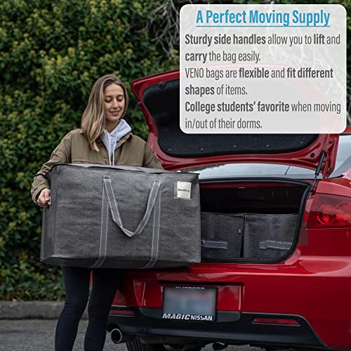 VENO 8 Pack Extra Large Moving Storage Bags with Zippers, Foldable Heavy-Duty Tote for Space Saving, Alternative to Moving Boxes, Packing Supplies, Plastic Storage Bins (Dark Gray - Set of 8)
