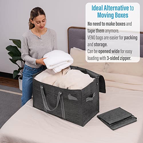 VENO 8 Pack Extra Large Moving Storage Bags with Zippers, Foldable Heavy-Duty Tote for Space Saving, Alternative to Moving Boxes, Packing Supplies, Plastic Storage Bins (Dark Gray - Set of 8)