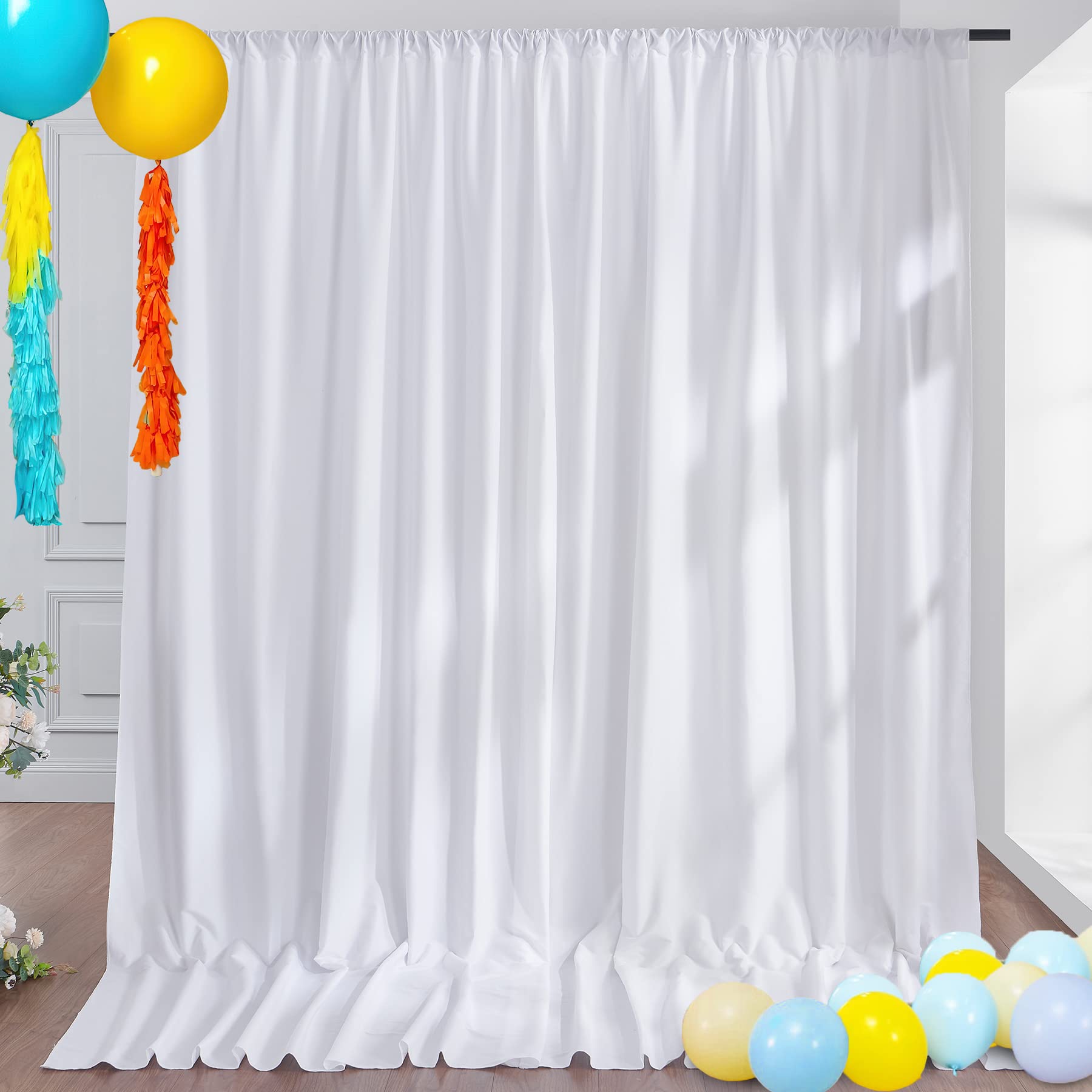 Htper 20ft x 10ft White Backdrop Curtain Panels for Parties, Thick Wrinkle Resistant 4 Panels Polyester Wedding Backdrop Drapes for Party Birthday Backdrop Photography Home Decorations