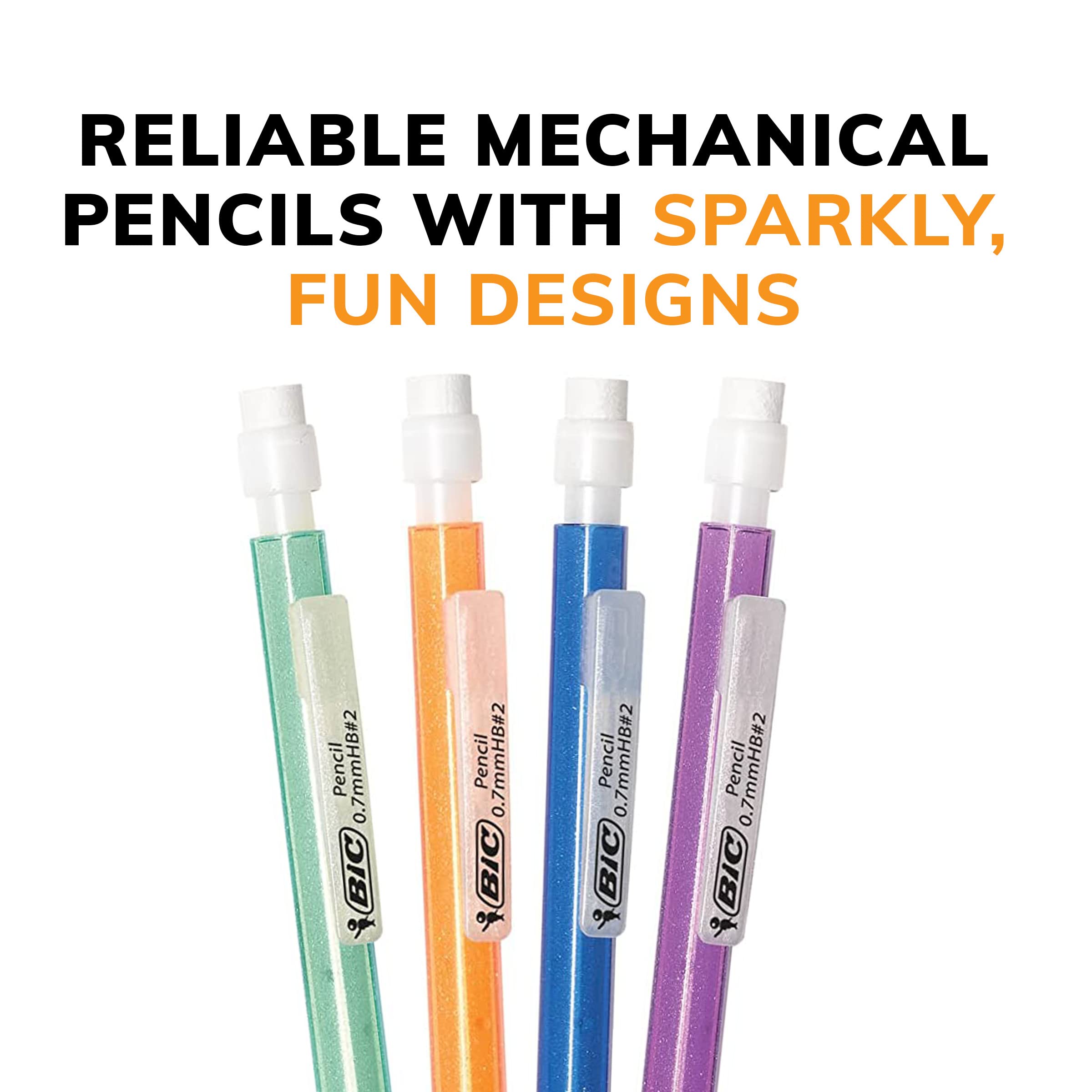 BIC Xtra-Sparkle Number 2 Mechanical Pencils With Erasers, Medium Point (0.7mm), 24-Count Pack, Cute Mechanical Pencils For Girls, Boys and Adults (MPLP241-BLK)