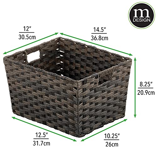 mDesign Wide Rectangular Woven Braided Rope Home Storage Baskets with Handles - for Organizing Closet, Bedroom, Bathroom, Living Room, Entryway, Office - 8.25" High, 2 Pack - Espresso Brown