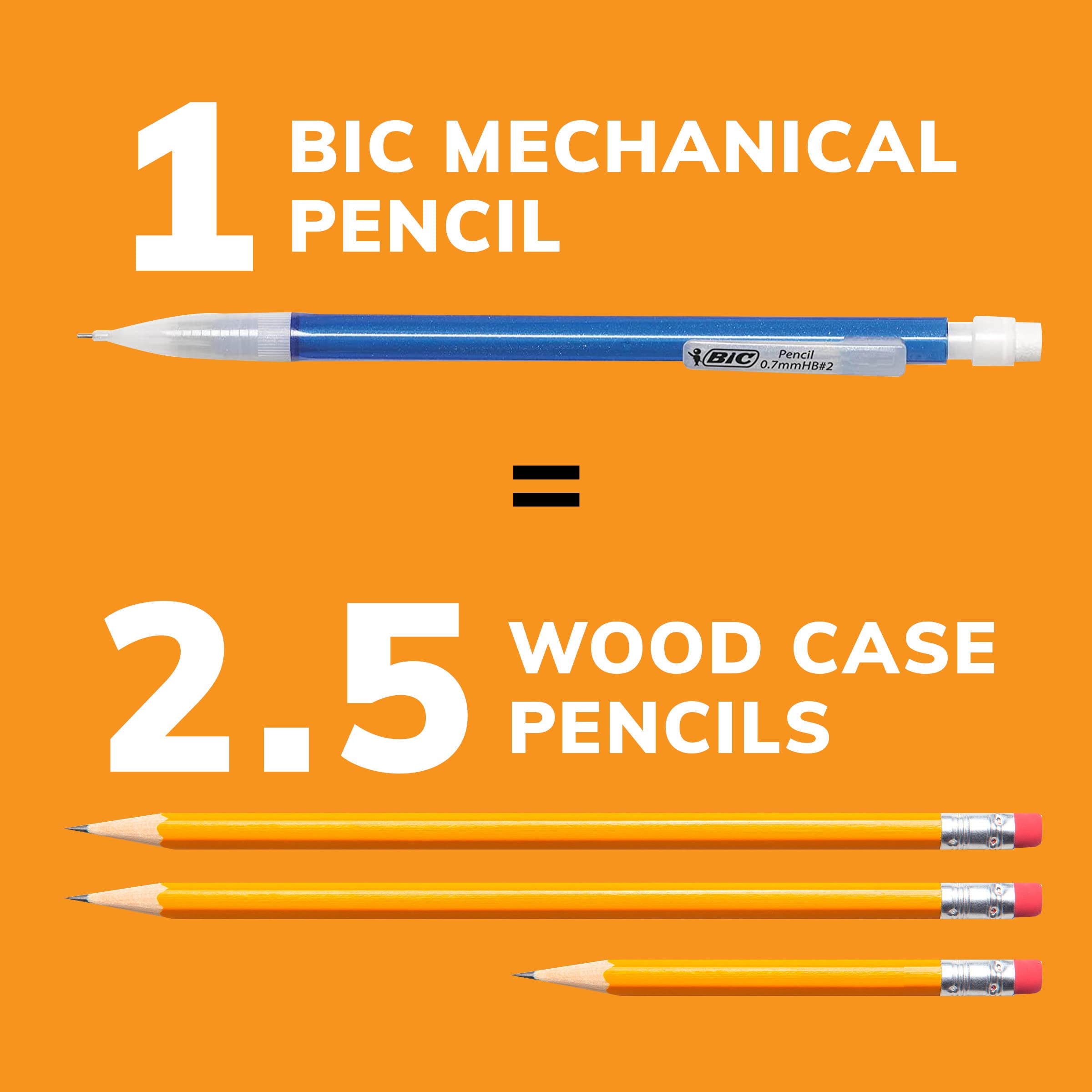 BIC Xtra-Sparkle Number 2 Mechanical Pencils With Erasers, Medium Point (0.7mm), 24-Count Pack, Cute Mechanical Pencils For Girls, Boys and Adults (MPLP241-BLK)