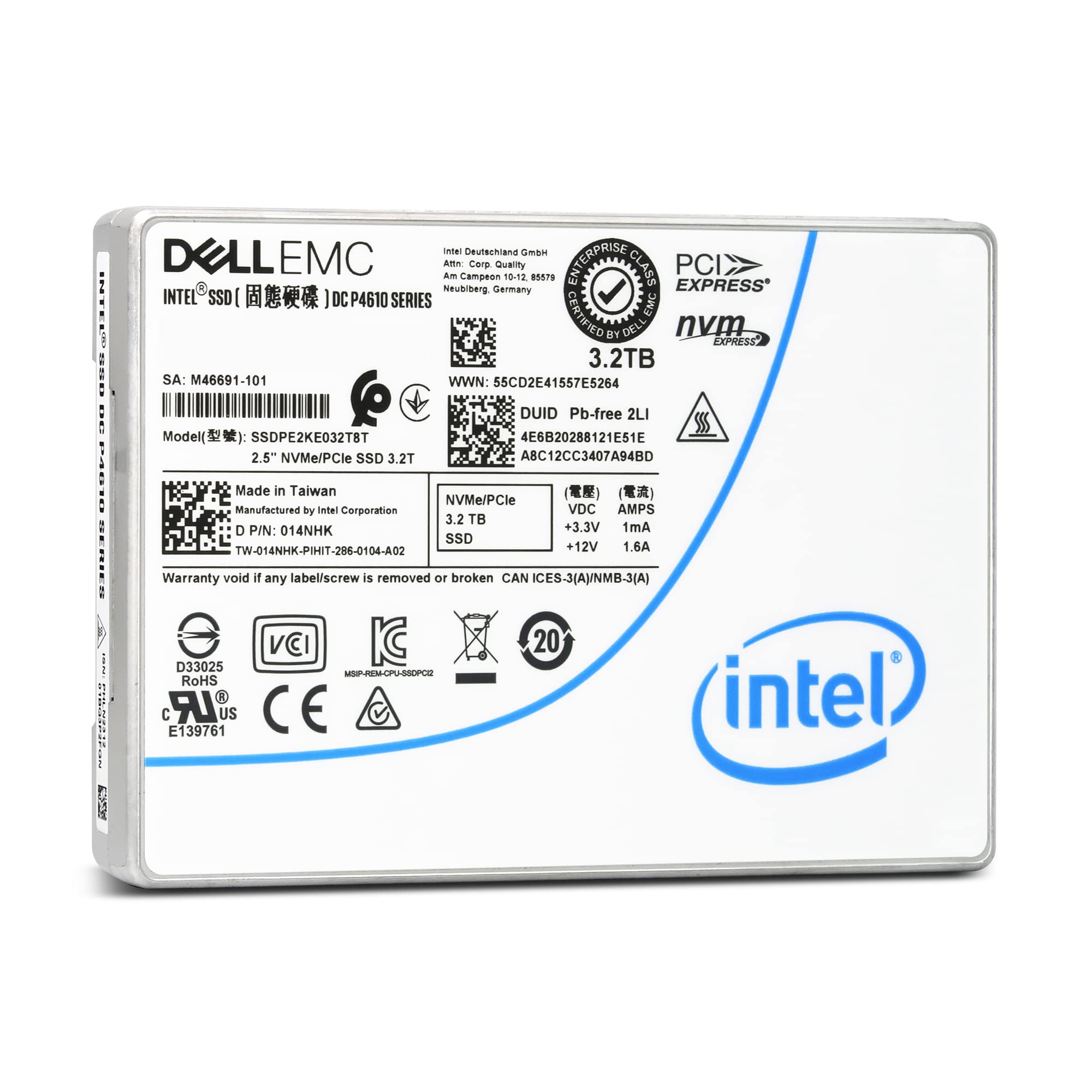 Dell Intel P4610 3.2TB PCIe Gen3 x4 NVMe U.2 2.5-inch Enterprise SSD - SSDPE2KE032T8TB