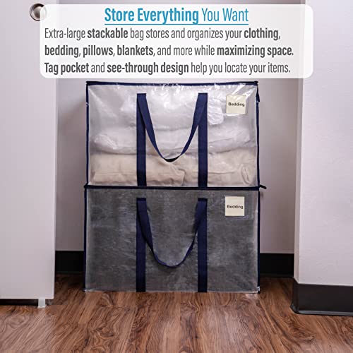 VENO 8 Pack Extra Large Moving Storage Bags with Zippers, Foldable Heavy-Duty Tote for Space Saving, Alternative to Moving Boxes, Packing Supplies, Plastic Storage Bins (Clear - Set of 8)