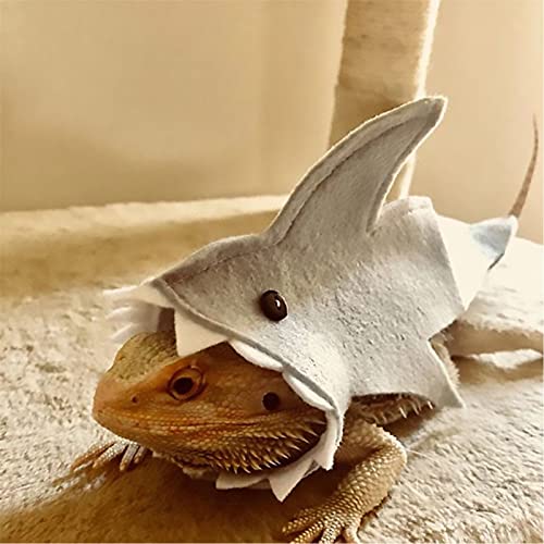 SEIS 3 Pcs Shark Bearded Dragon Costume Felt Cloth Lizard Outfit Halloween Small Animal Clothes Harness for Chameleon Gecko Anole Iguana Amphibians (1 Pcs (L))