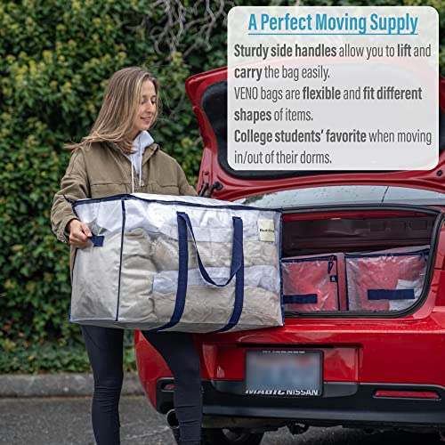 VENO 8 Pack Extra Large Moving Storage Bags with Zippers, Foldable Heavy-Duty Tote for Space Saving, Alternative to Moving Boxes, Packing Supplies, Plastic Storage Bins (Clear - Set of 8)