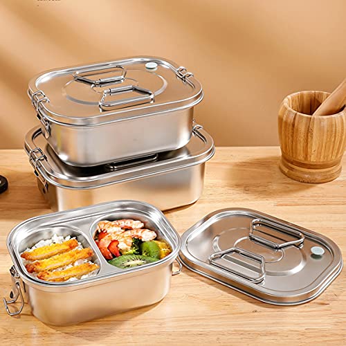 AIYoo 2 Tier Salad Container for Lunch Metal Bento Box 304 Stainless Steel Sandwich Containers Lunch Box With Leakproof Lid and Secure Locks - 1350ML / 46oz for Variety of Foods Snack Container