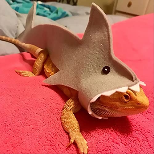 SEIS 3 Pcs Shark Bearded Dragon Costume Felt Cloth Lizard Outfit Halloween Small Animal Clothes Harness for Chameleon Gecko Anole Iguana Amphibians (1 Pcs (L))
