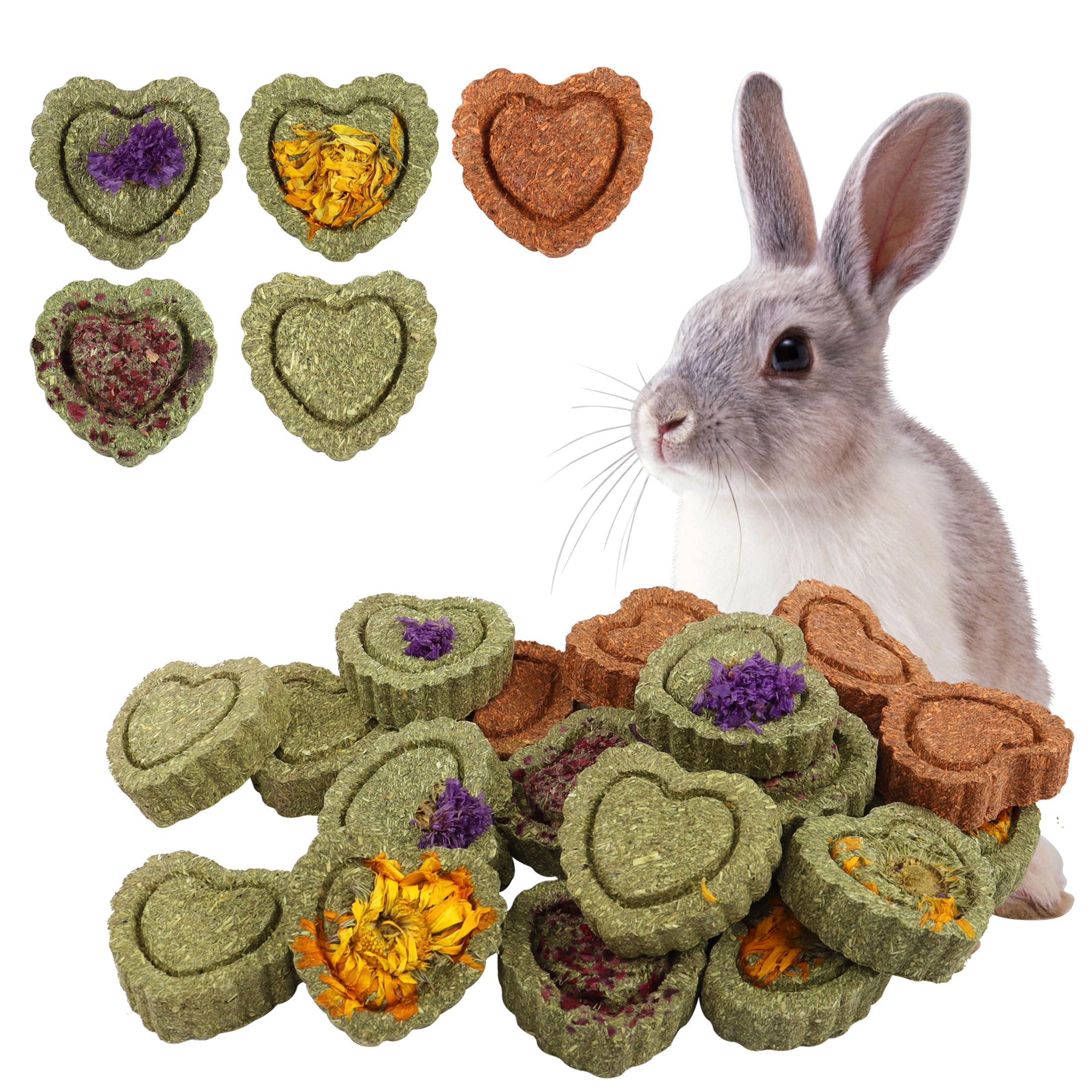 YAODHAOD 20PCS Bunny Chew Toys, Small Animal Natural Timothy Grass Cake Chew Molar Toys for Rabbits Bunnies Guinea Pigs Hamsters Gerbils and Other Small Animals Pet Treats Toys (Grass Biscuit)