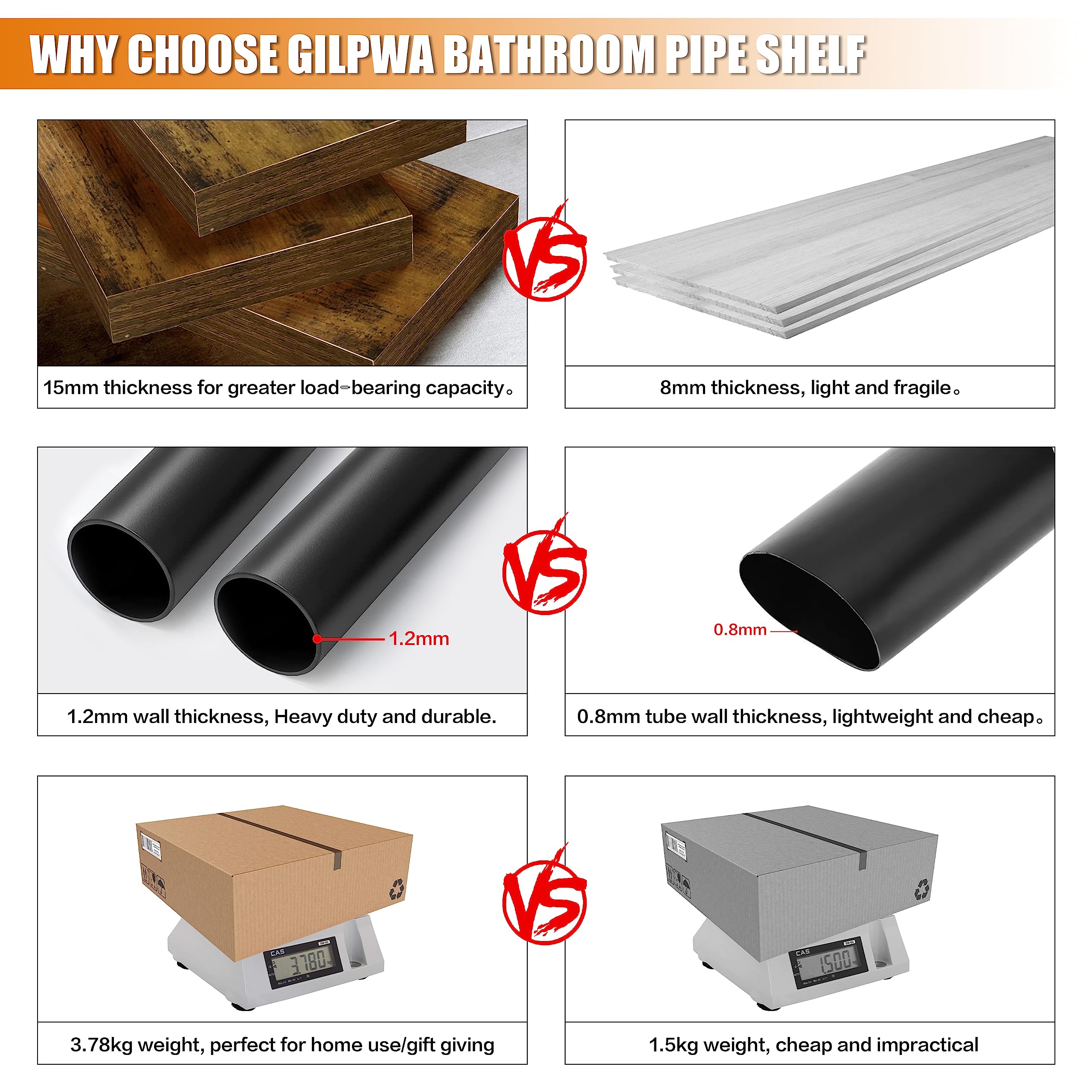 GILPWA 2-Tier Bathroom Shelves Wall Mounted, Floating Shelving Retro Pipe Shelf with Basket, Easy Assemble Industrial Pipe Shelving, Anti-Rust Wall Shelves for Living Room, Kitchen 31.9 * 16.9 inch