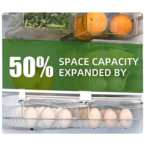 URORU Fridge Drawer Organizer, Unique Design Pull Out Egg Holder For Eefrigerator, Fridge Drawer For 15 Eggs, Egg Container Fit for Refrigerator with Shelf Under 0.6", Clear Acrylic Egg Storage Box…
