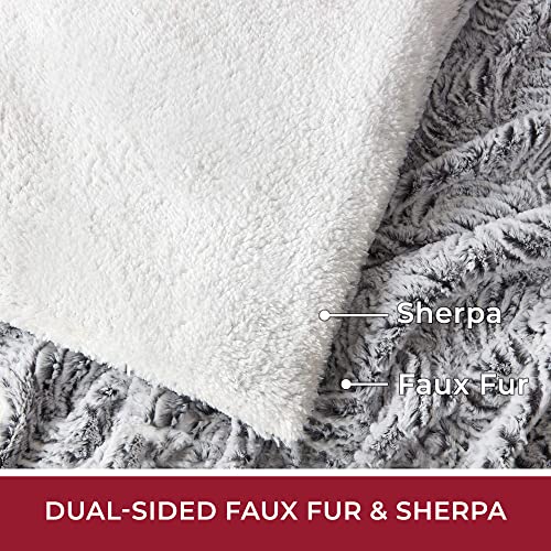 Mellanni Faux Fur Plush Blanket - Luxurious Gray Throw Blankets - Fuzzy Blankets and Throws - 2-Sided Faux Fur Blanket & Sherpa - Shed-Resistant Throws and Blankets for Sofa (50" x60'', Gray)